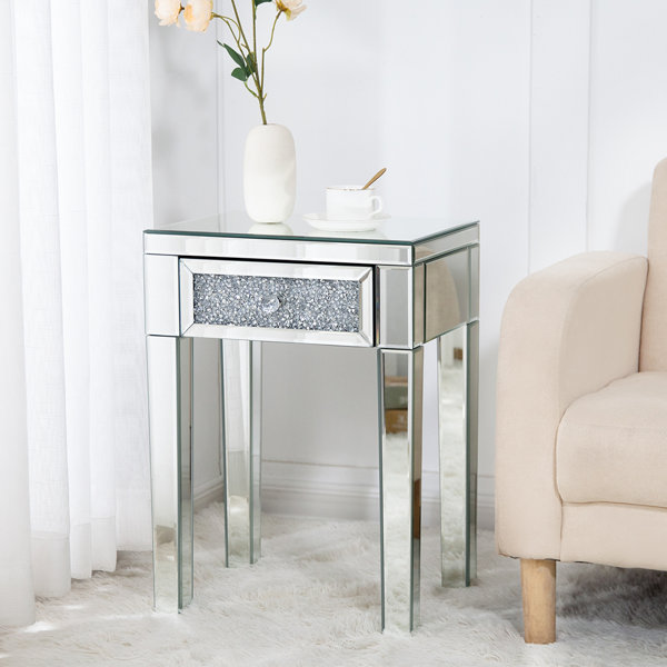 Mercer41 Amla 23.2'' Tall 4 Legs Glass End Table with Drawer & Reviews | Wayfair